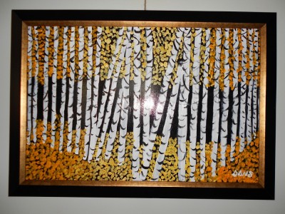 PICTURA,TABLOU MODERN ,"PADUREA DE MESTECENI" , 55x45cm, PICTOR ROMAN ...