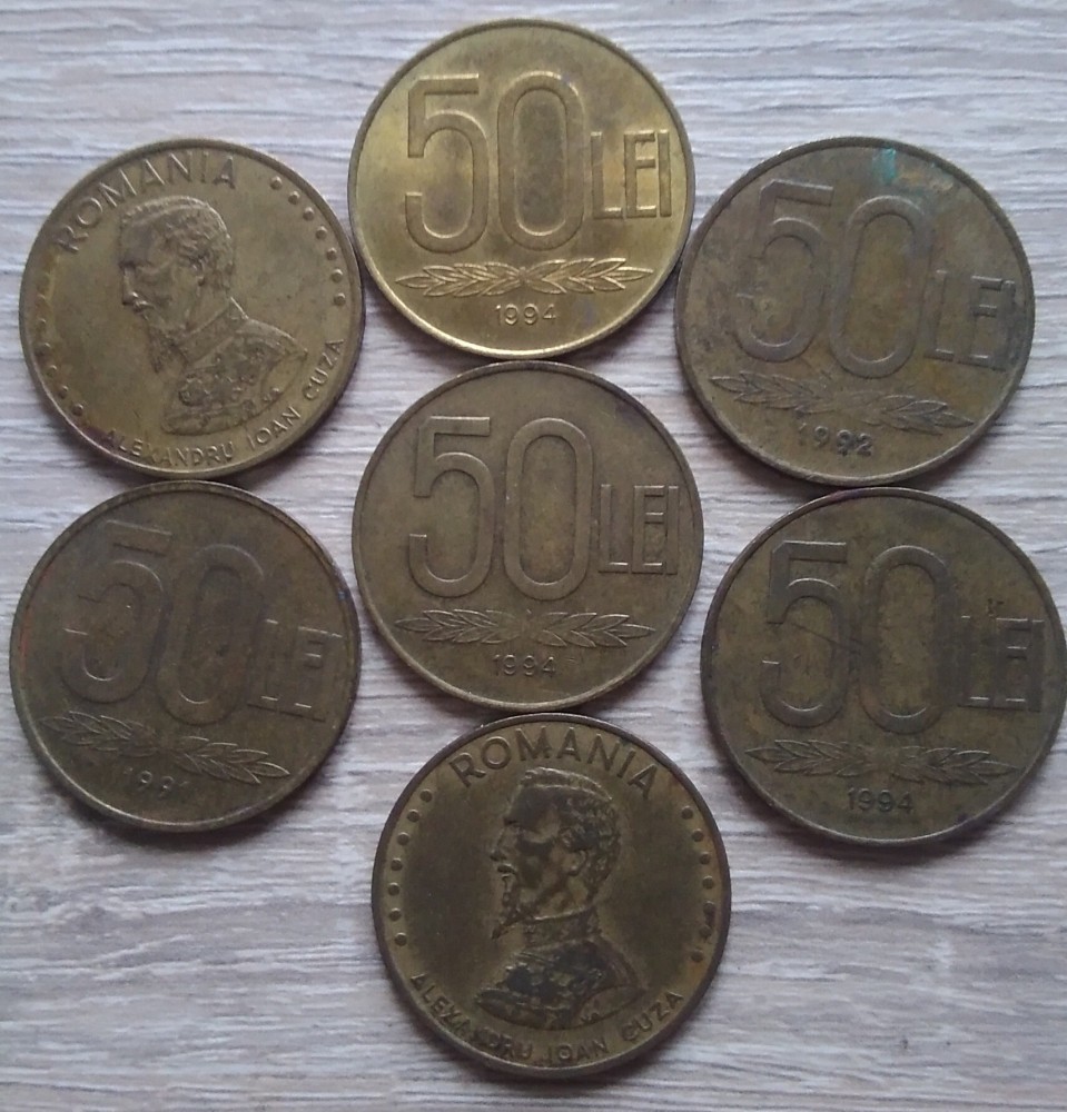 Lot 7 monede 50 lei 1991, 1992, 1993, 1994 | arhiva Okazii.ro