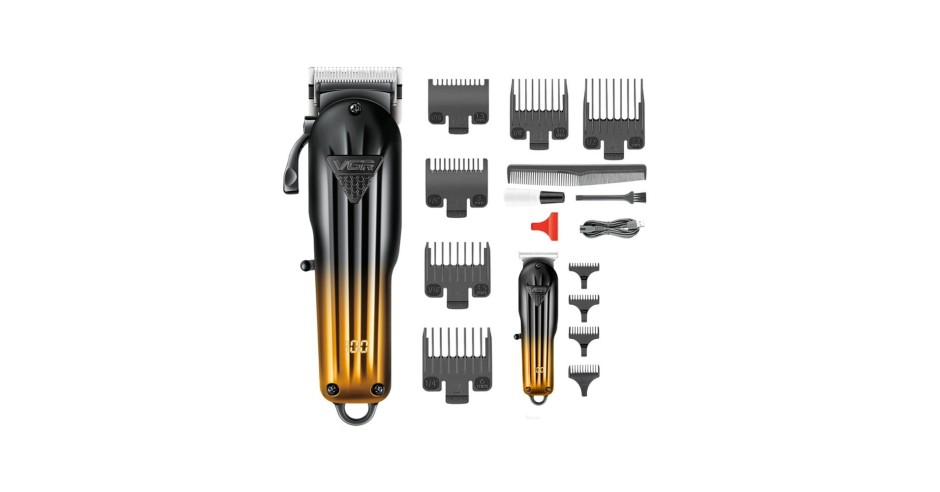 Set masina de tuns si masina de contur profesionala, VGR V-646, afisaj LED, 10 gratare, pieptan ...