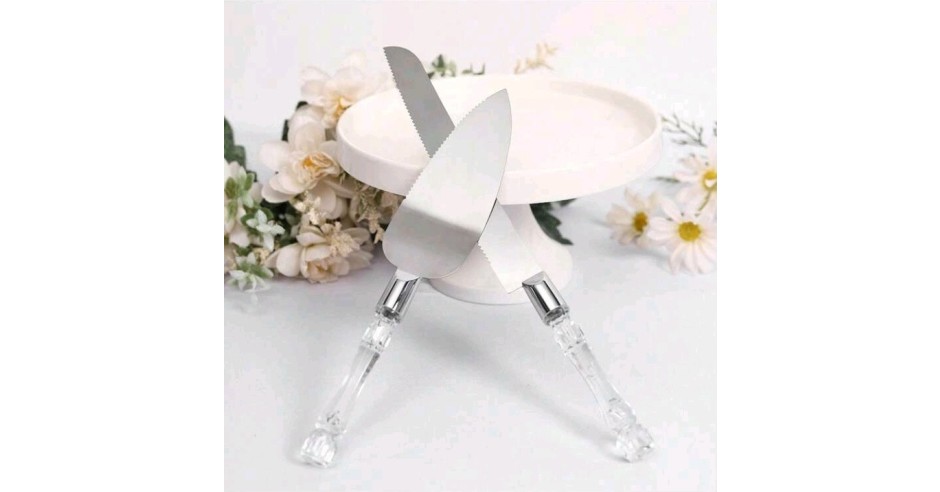 Set 2 piese tort nunta Adhoreca: cutit feliat si paleta inox, maner ...