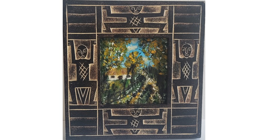 PICTURA-TABLOU MODERN, UNICAT-Casuta din padure- 20x20cm, PICTOR ROMAN ...