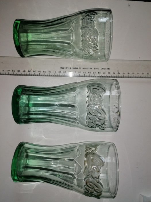 RARE LOT 3 PAHAR / PAHARE VECHI DE COLECTIE COCA COLA SCRIE COCA COLA ...