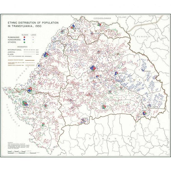 Harta Distributia etnica a populatiei din Transilvania, 1930, 50x60cm ...