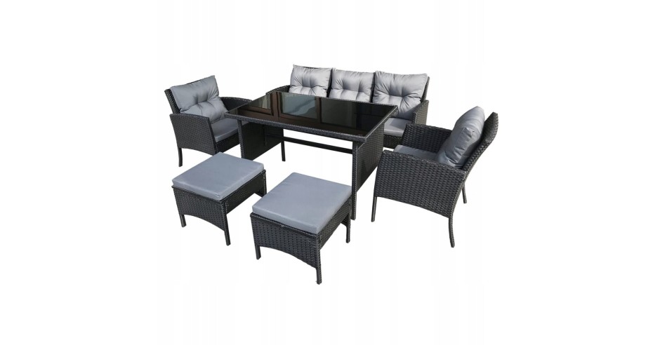 Set mobilier gradina/terasa, negru si gri, ratan sintetic, 1 masa, 2 ...