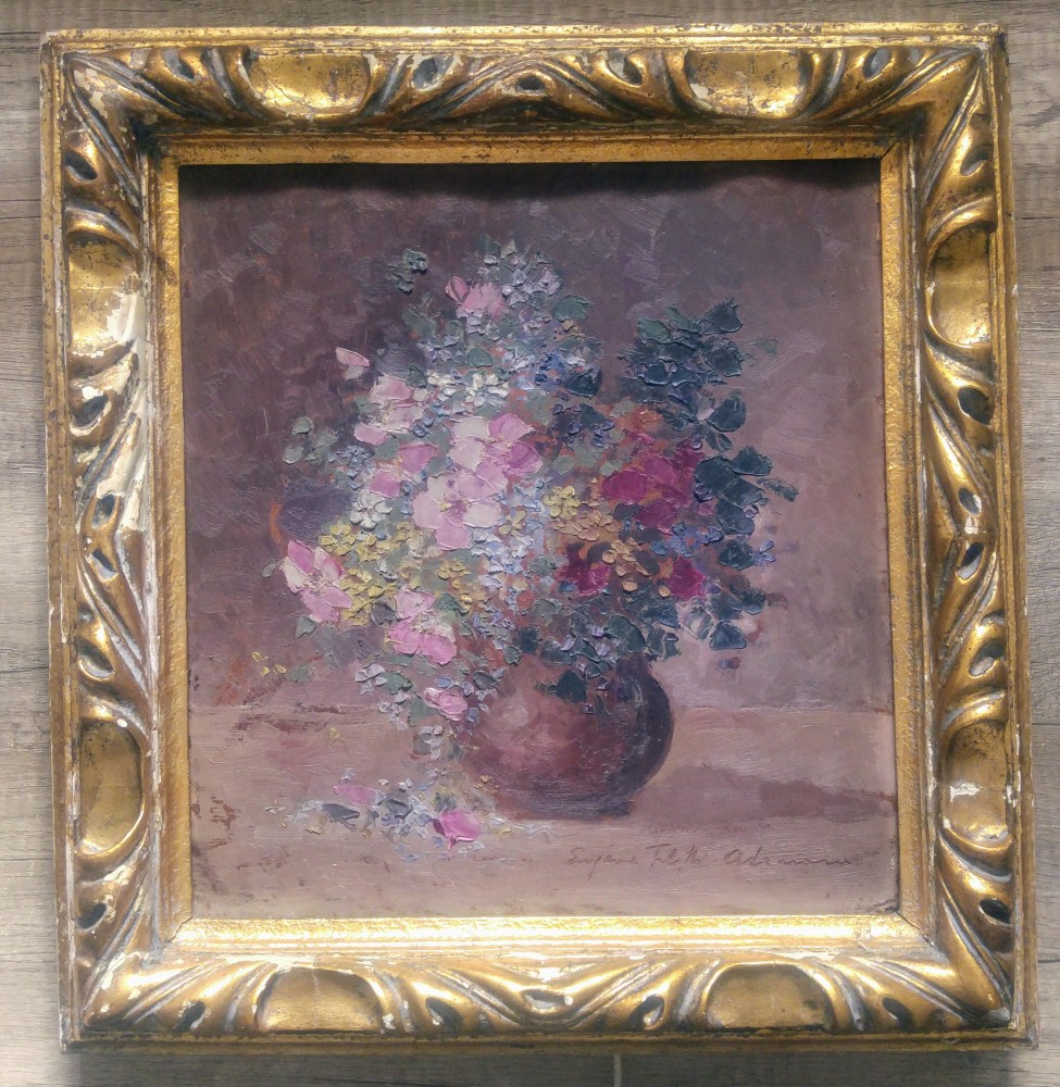 Vas cu flori// Eugenia Filotti Atanasiu, ulei pe carton | arhiva Okazii.ro