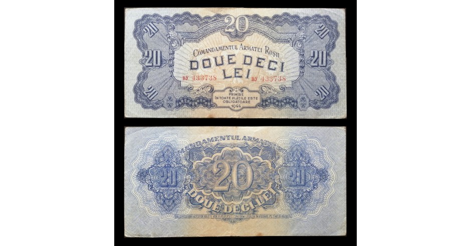 Bancnote, bani vechi 20 lei 1944 Armata Rosie -foarte rara | arhiva ...