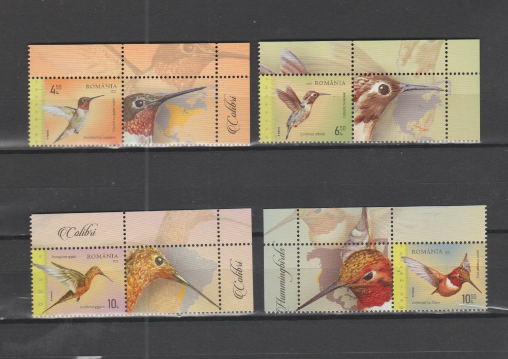 ROMANIA 2022 COLIBRI PASARI Serie 4 timbre cu vinieta LP.2379 MNH ...