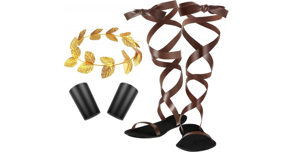 3 piese Adult Toga Sandale Romane Aur Coroana de Laur Cap Set Bratara ...