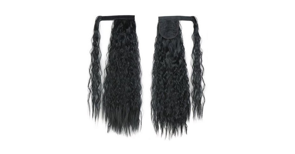 Coada / extensie din par sintetic, ondulat, cret, lung, NEGRU, BRUNET ...