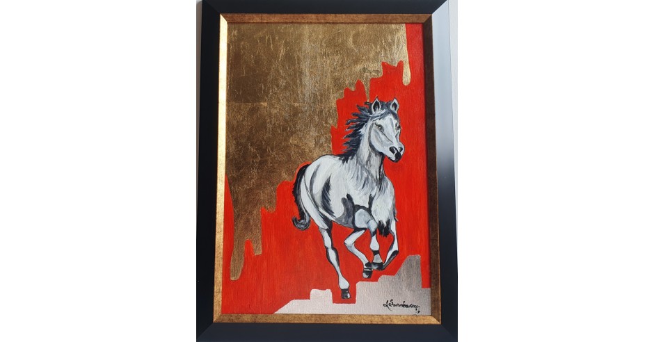 PICTURA, TABLOU modern decorativ, foita aur, nou, CAL IN GALOP nr.2 ...