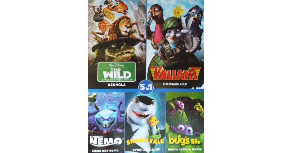 DVD 5in1: The Wild/ Valiant/Finding Nemo/Shark Tale/ A Bug's Life ...