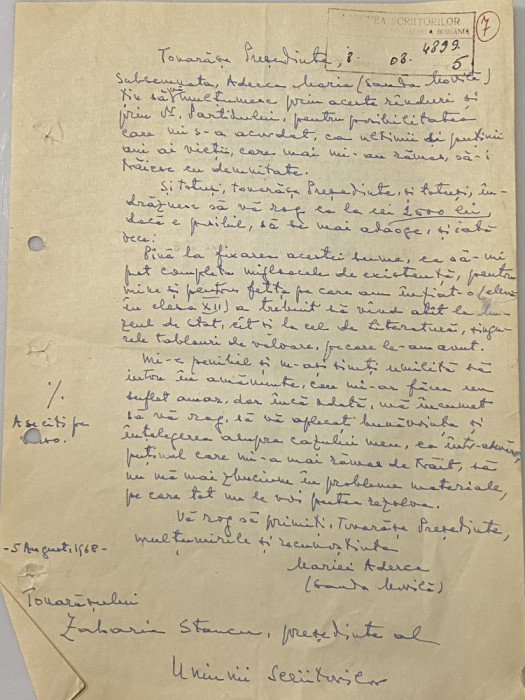 Sanda Movila - Maria Aderca - document vechi - manuscris, semnatura ...