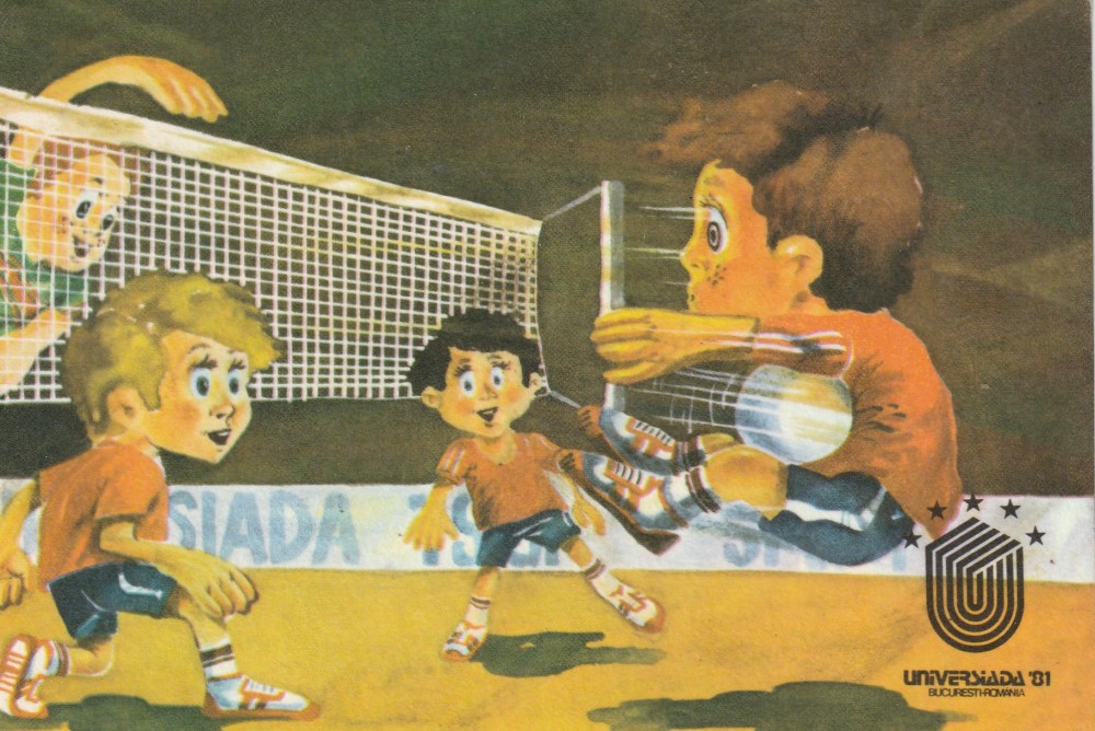 Romania 1981,carte postala,sport-volei, Universiada '81,caricaturala ...