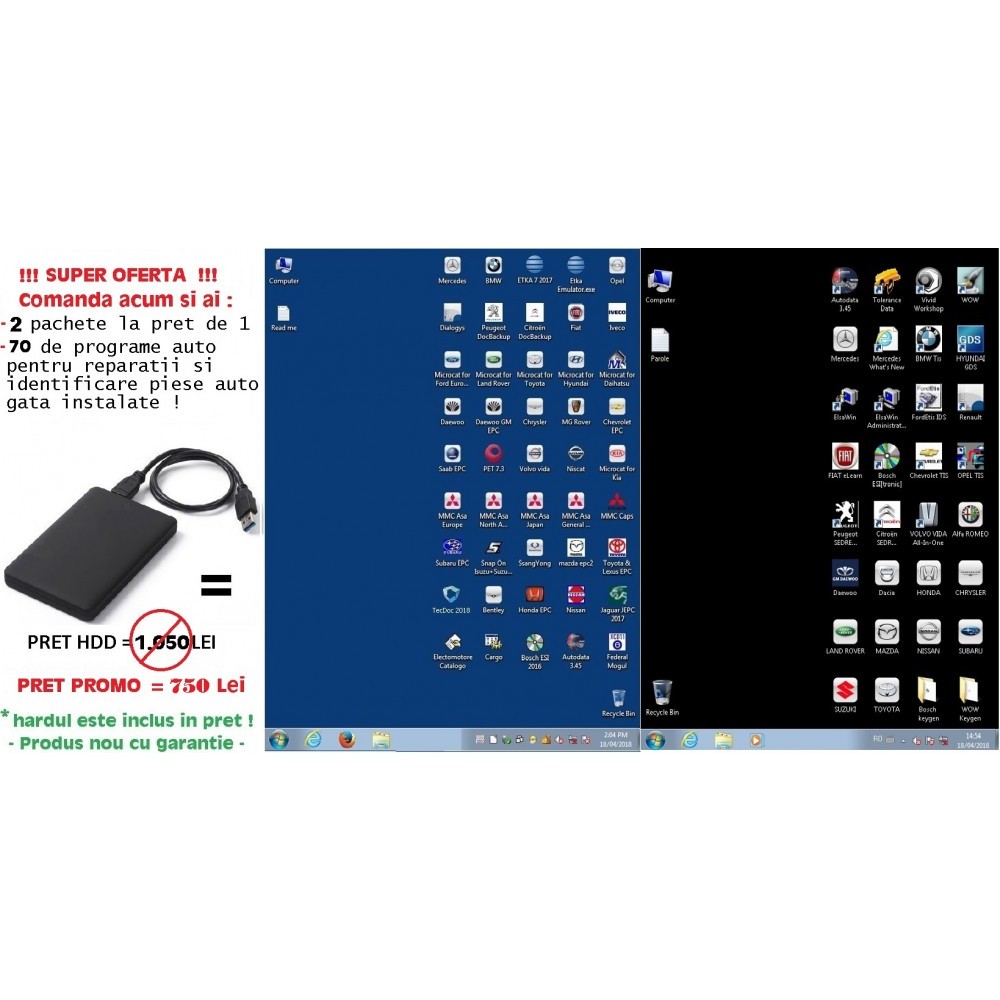 Hard extern cu softuri auto gata instalate - Autodata 3.45 Tecdoc + 70 ...