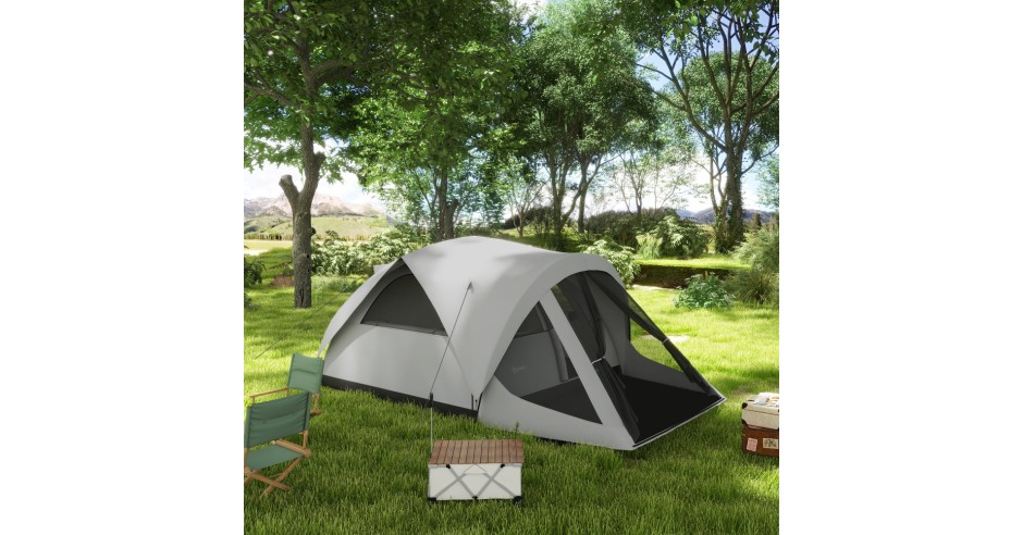 Outsunny Cort de Camping Impermeabil cu 4 Locuri, cu Zonă Separată de ...