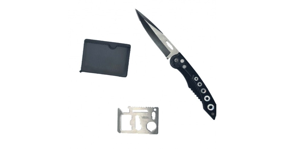 Kit supravietuire, briceag 5 gauri, model B.A.S, 21.5 x 3, rosu, card ...