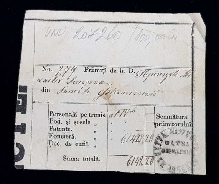 RECIPISA DE POSTA , DESTINATA PRINCIPELUI MIHAIL STURZA , MIJOCUL ...