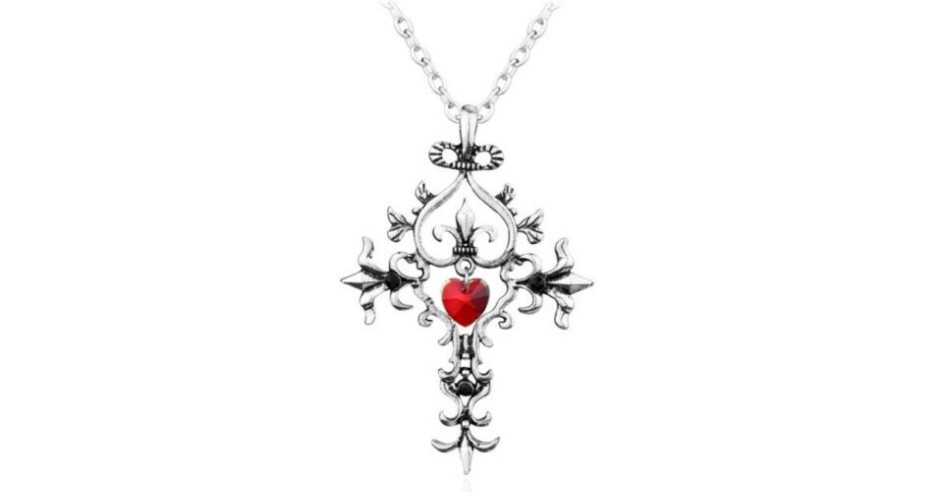 Pandantiv / Colier / Lantisor - VAMPIRE DIARIES - CRUCE CU INIMA ROSIE ...
