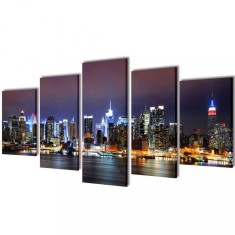 Set tablouri panza imprimate color, panorama New York 100 x 50 cm ...