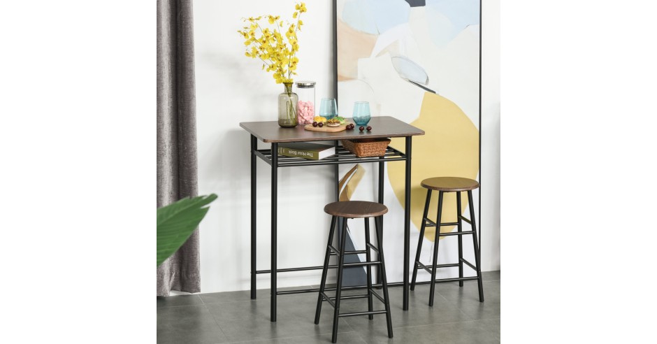 HOMCOM Masa Inalta cu 2 Scaune pentru Bucatarie Spatiu Bar, Suport ...