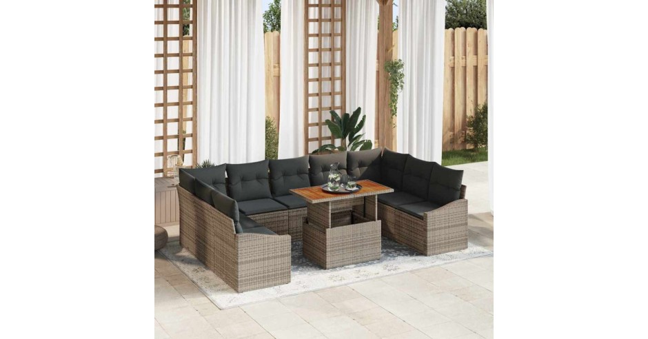 Set de masa pentru gradina cu perna Manual 10 pcs Gri si Brown | Okazii.ro