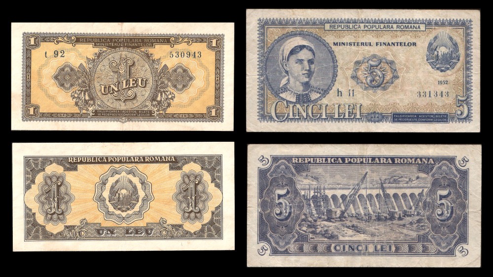 Bancnote Romania, bani vechi 1 leu 1952 & 5 lei 1952 | arhiva Okazii.ro