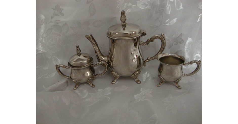 SET ARGINTAT / SERVICIU PLACAT CU ARGINT CEAINIC LETIERA ZAHARNITA ...