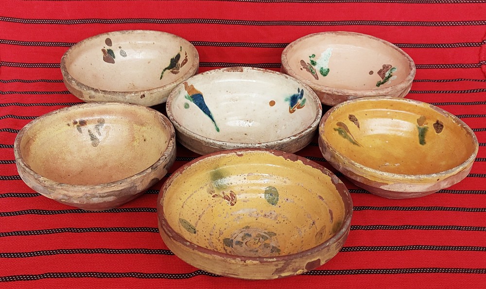 Set 6 strachini vechi romanesti, vase adanci din lut ars, olarit ...