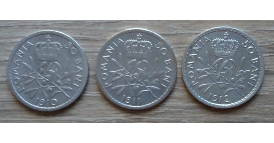 3 monede argint 50 bani 1910, 1911 ?i 1912 | arhiva Okazii.ro