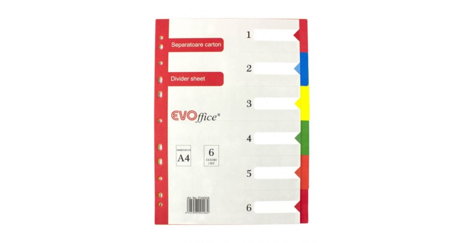 Separatoare din Carton EVOffice, Format A4, 6 Culori/Set, Index din ...