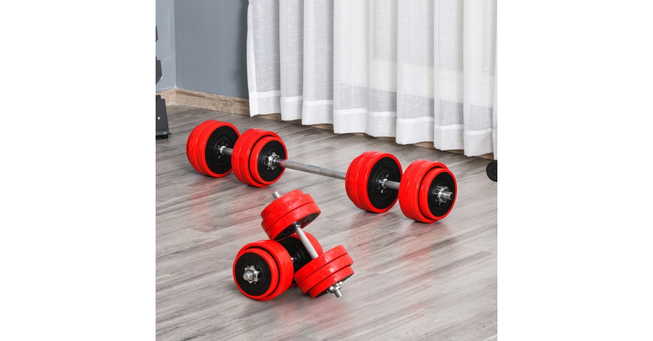 HOMCOM Set de Haltere si Gantere Greutati 30 kg Discuri Acoperite in PP ...