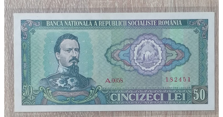 Romania, bancnota 50 lei 1966, Alexandru Ioan Cuza, necirculata ...