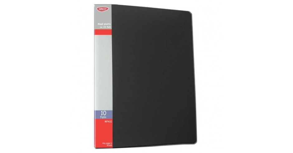 Mapa Plastic A4 cu 10 Folii DACO, Culoare Neagra, Mapa cu Folii, Mape ...
