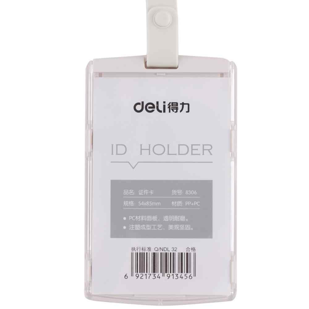 Ecuson Vertical Rigid pentru Carduri Deli, 54x85 mm, Alb, Capsa si Snur ...