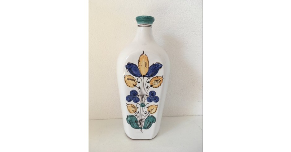 Butelca Vaza ceramica emailata Ungaria, rustica, alb cu motiv etno ...