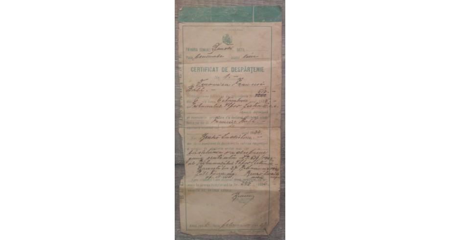 Certificat de despartenie (divort)// 1946 | arhiva Okazii.ro
