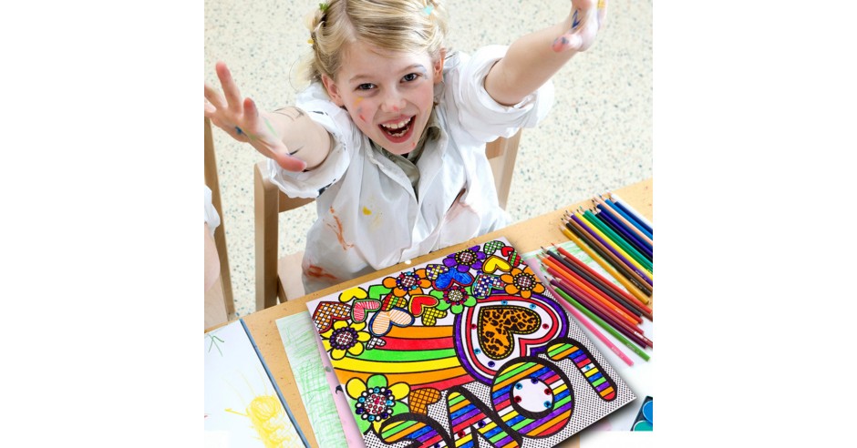 Set de pictura DIY "Love", Creioane colorate, 6 carioci colorate ...