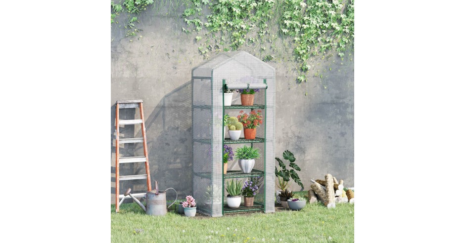 Outsunny Sera verticala cu etajera cu 4 rafturi, sera pentru balcon si ...
