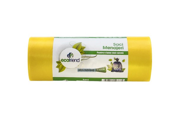 Saci Menajeri, EcoFriend, Diverse Culori, 60l, 15 saci rola, albastri ...