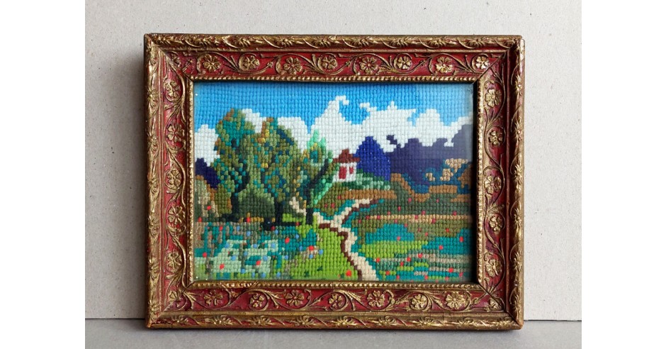 Tablou cu rama vintage - Cusatura traditionala romaneasca de mana anii ...