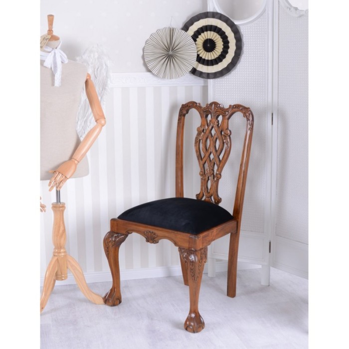 Scaun Chippendale din lemn mahon cu tapiterie neagra MAR113, Scaune ...