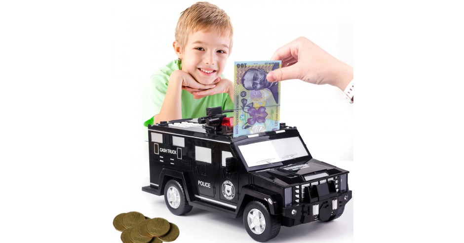 Pusculita electronica, masina de politie, cod pin, amprenta, monede si ...