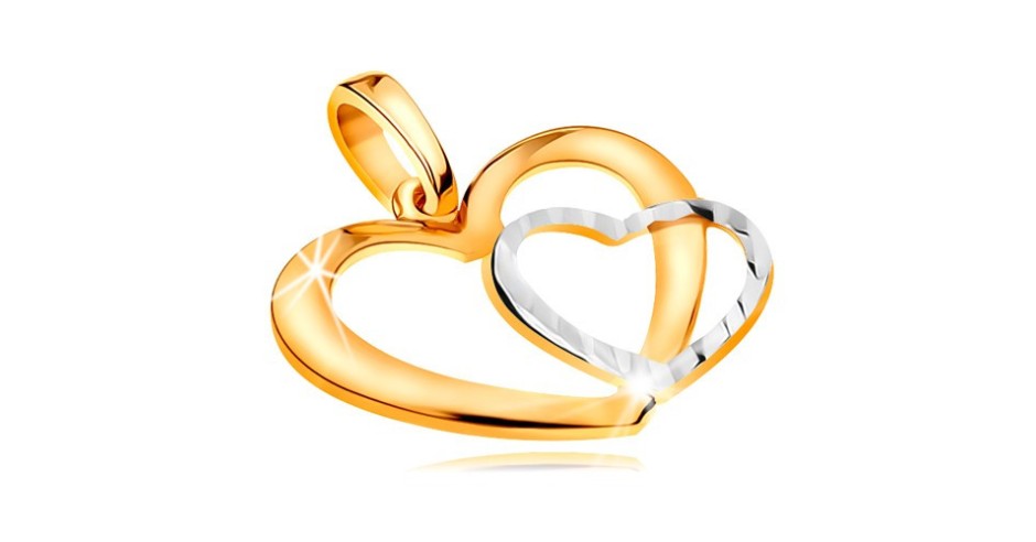 Pandantiv realizat din aur combinat 585 - contur inima,bicolora si ...