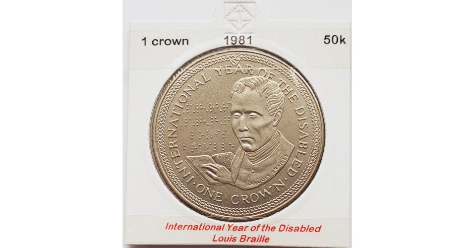 1894 Insula Man 1 crown 1981 Elizabeth II (Louis Braille) km 77, Europa ...
