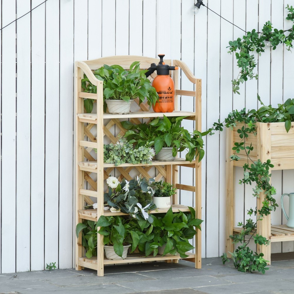 Outsunny Raft pentru Plante Pliabil cu 4 Rafturi Reglabile din Lemn ...