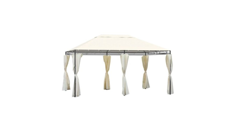 Pavilion/foisor pentru gradina/terasa, cadru metalic, cu perdele, crem ...