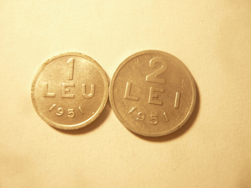 Set 2 Monede 1 lei si 2 lei 1951 RPR aproape necirculate | arhiva Okazii.ro