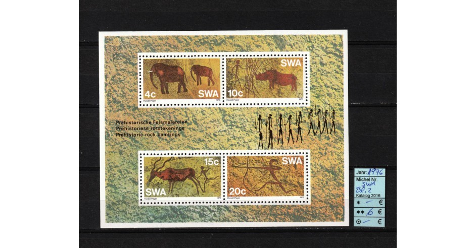 Timbre Namibia (SWA), 1976 | Picturi rupestre - Animale | Bloc 4v - MNH ...