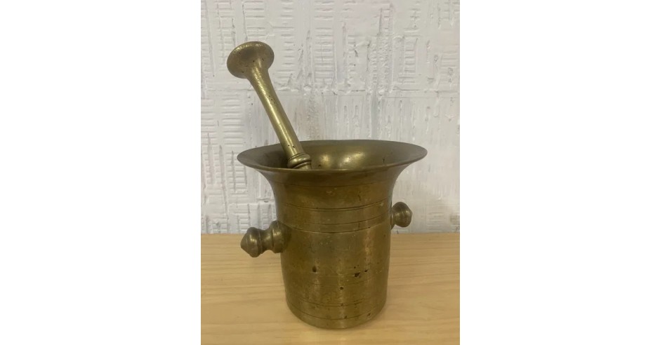 Mojar mare din bronz cu pistil cu 2 capete, si manere | arhiva Okazii.ro