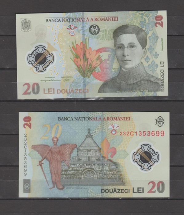 Bancnota 20 Lei 2023 Ecaterina Teodoroiu Polimer UNC, Romania. Noua ...